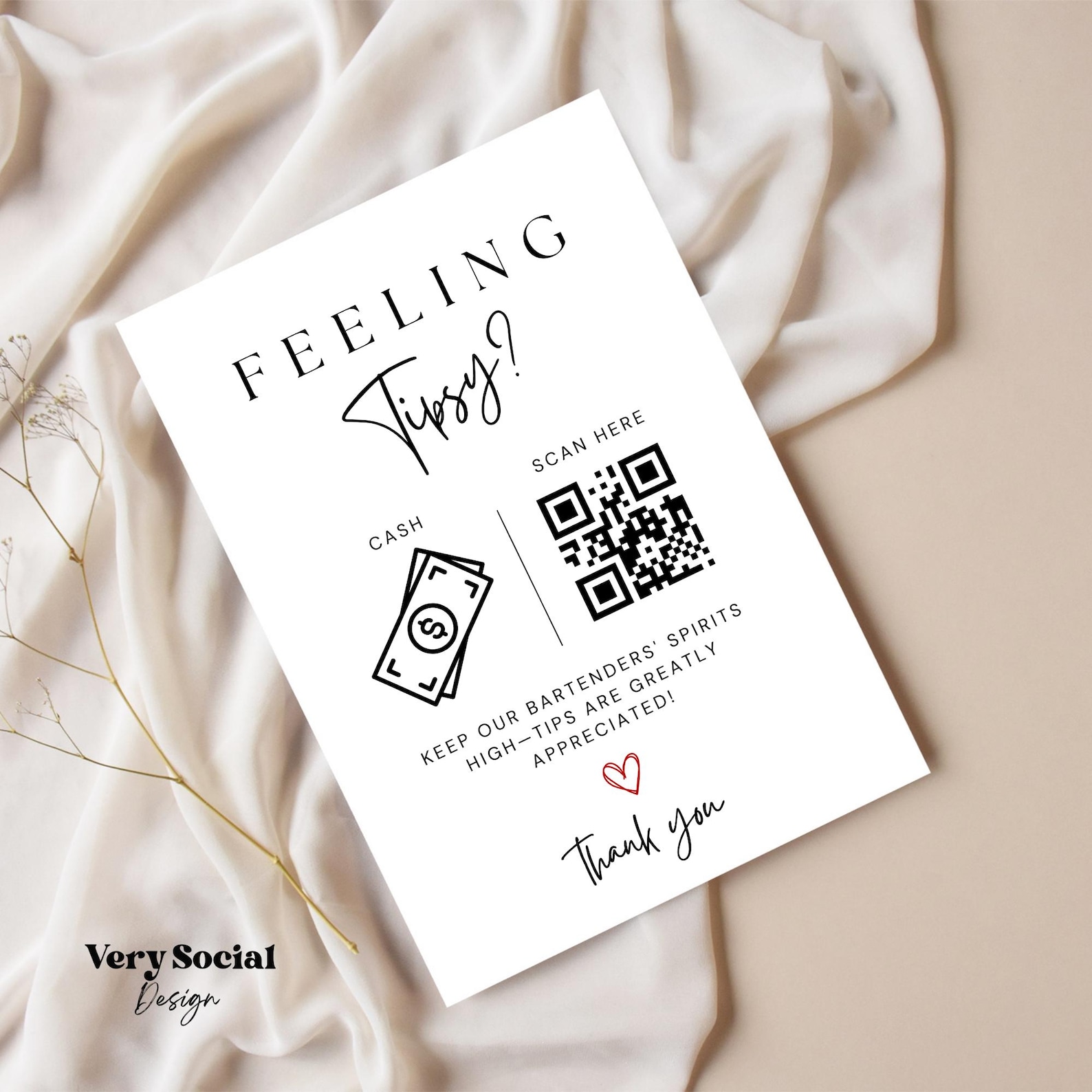 Virtual Tip Jar Sign Template: Scan to Tip QR Code (digital Download ...