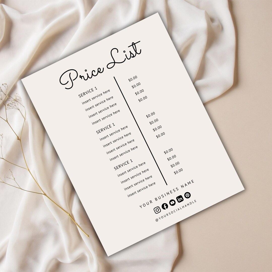 Lash Tech Price List Template Editable Canva Business Sign Printable ...