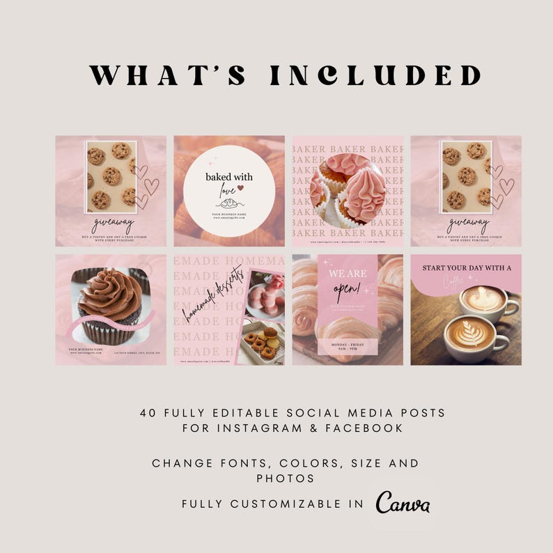 Bakery Social Media Templates: 40 Instagram & Facebook Posts (digital ...