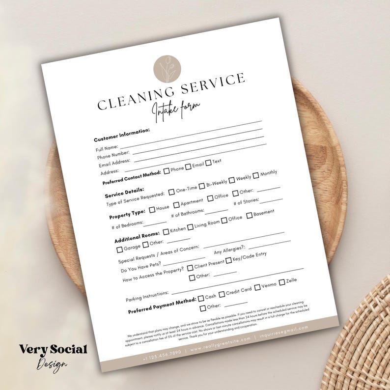 Editable Cleaning Service Client Intake Form | Residential & House ...