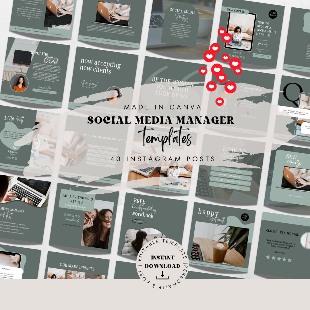 Social Media Manager Template Kit for Instagram Editable Canva ...