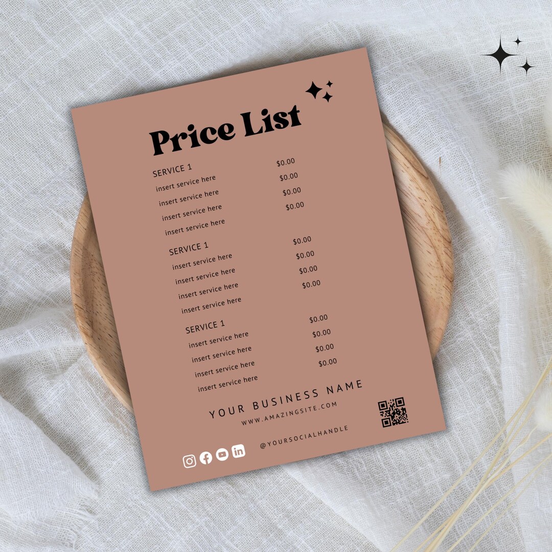 Retro Price List Template Small Business Price List Printable Design ...