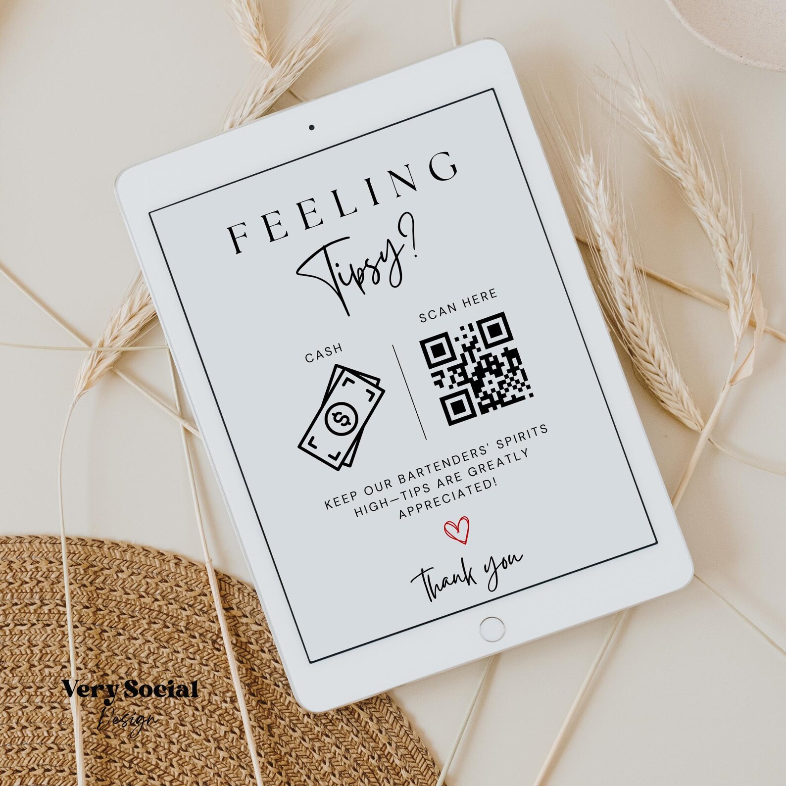 Tip Jar Sign Template Feeling Tipsy Bar Printable Virtual Tip Venmo ...