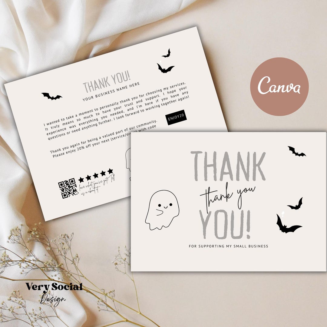 Halloween Customizable Business Thank You Card Template With QR Code ...