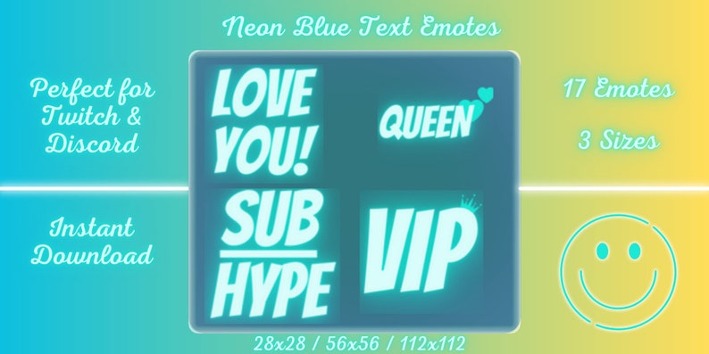 Neon Blue Text Emotes, Text Emotes, Twitch Emotes, Discord Emotes, Cute ...