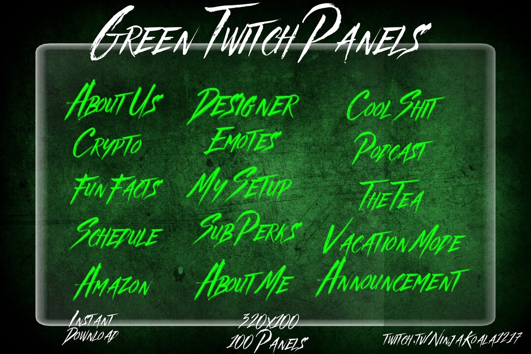 100 Twitch Panels, Neon Green Twitch Panels, Grunge Twitch, Twitch ...