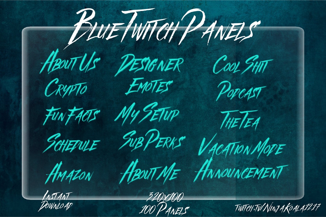 100 Twitch Panels, Neon Blue Twitch Panels, Grunge Twitch, Twitch ...