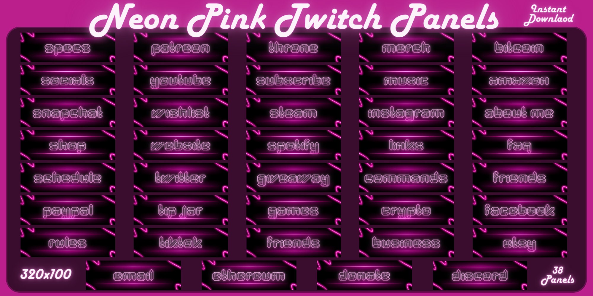 Neon Pink Twitch Panels, Neon Panels, Twitch Panels, Neon Pink, Twitch ...