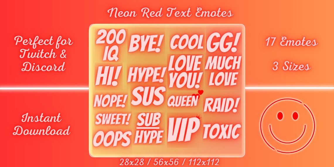 Neon Red Text Emotes, Neon Emotes, Text Emotes, Twitch Emotes, Discord ...