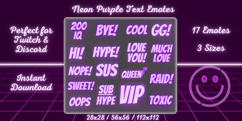 Neon Purple Text Emotes, Neon Emotes, Twitch Emotes, Discord Emotes ...