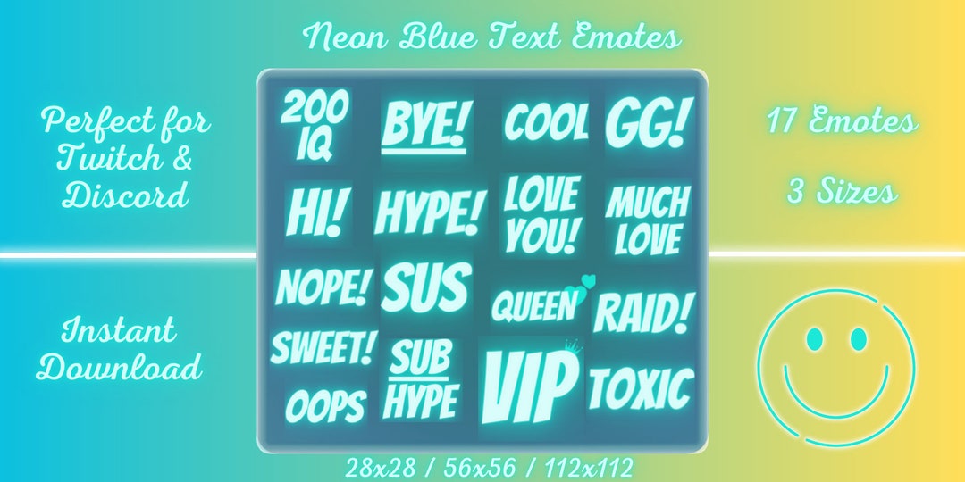 Neon Blue Text Emotes, Text Emotes, Twitch Emotes, Discord Emotes, Cute ...