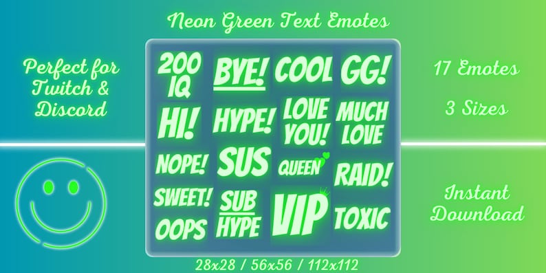 Neon Green Emotes, Twitch Emotes, Neon Emotes, Discord Emotes, Cute ...