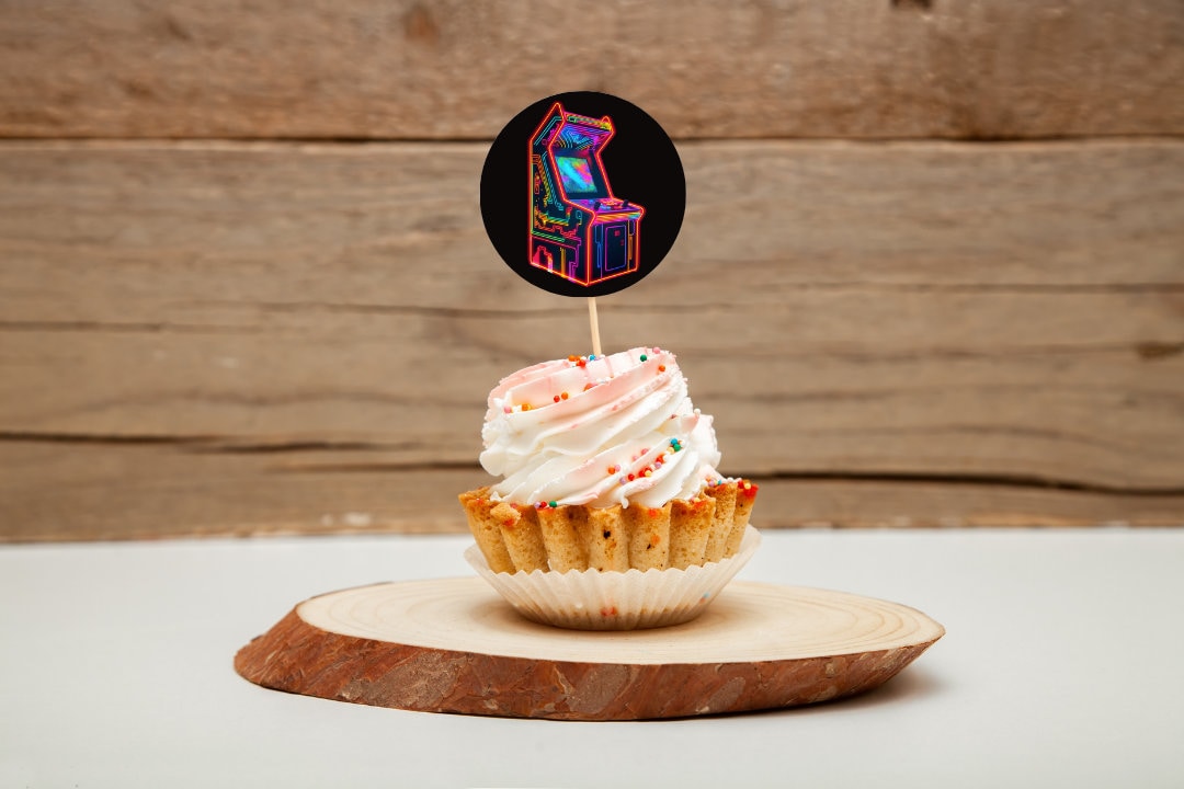 Printable Neon Arcade Cupcake Toppers: Game Party Decor (digital ...