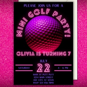 Editable Mini Golf Invitation Minimalist Birthday Party Invite Girl ...