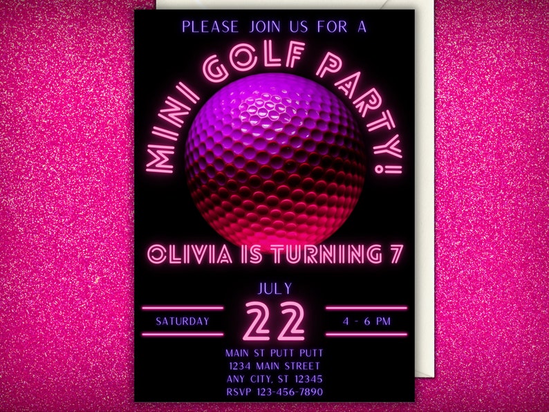 Editable Mini Golf Invitation Minimalist Birthday Party Invite Girl ...