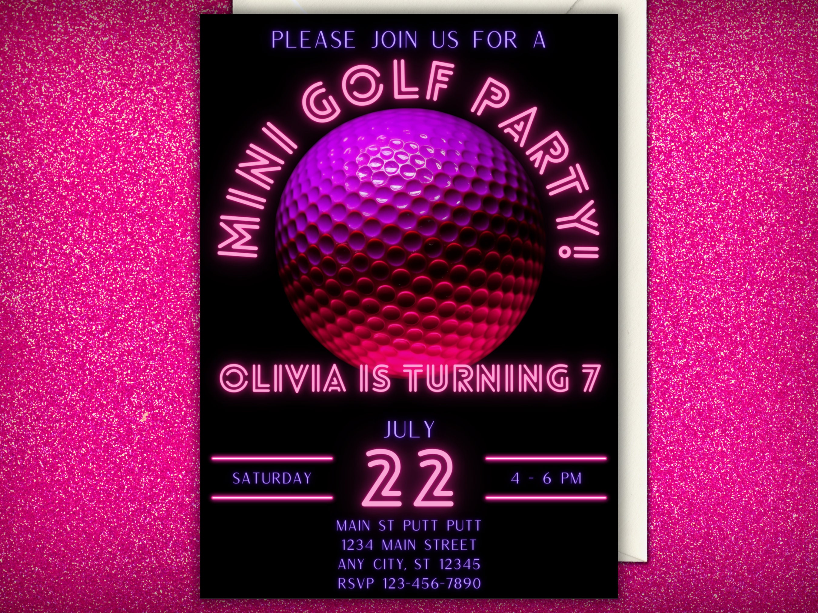 Editable Mini Golf Invitation Minimalist Birthday Party Invite Girl ...