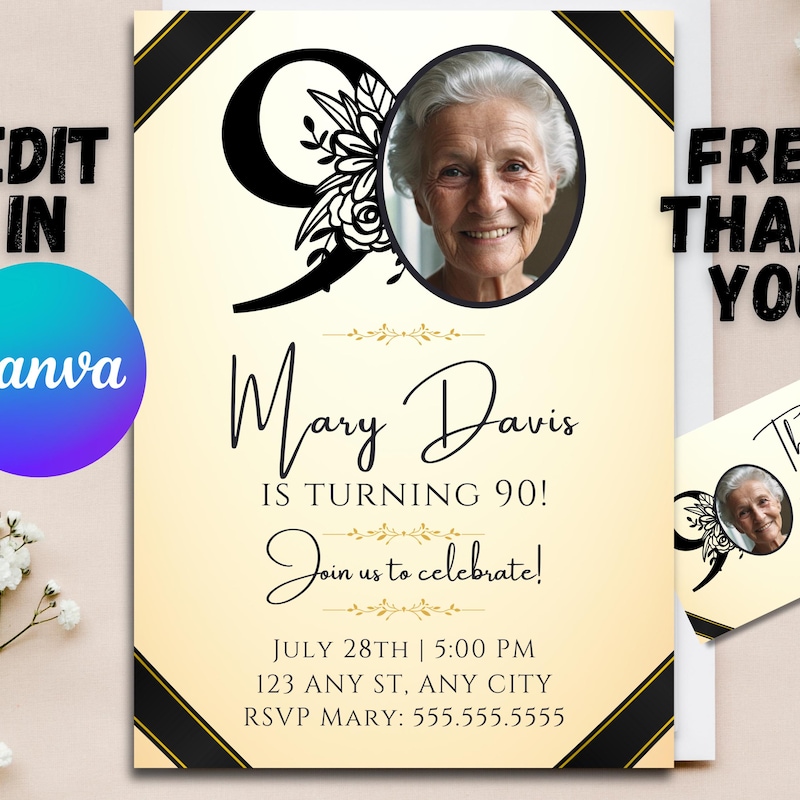 90th Birthday Invitations - Etsy