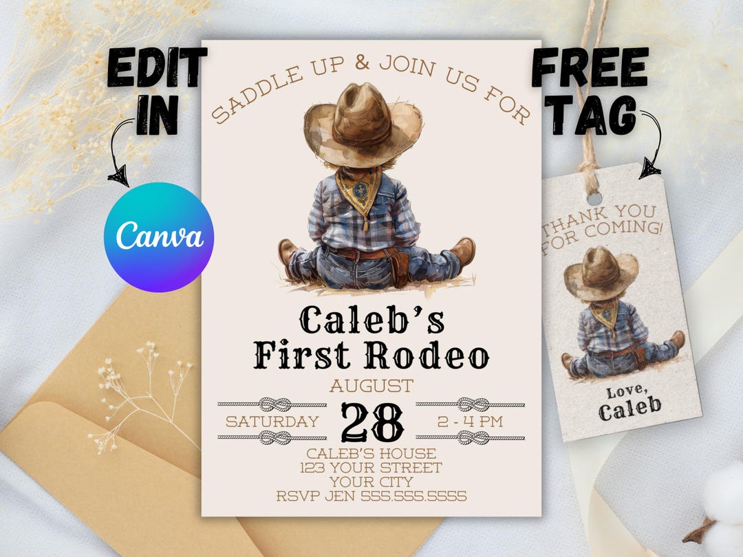 First Rodeo Invitation Template, Wild West Birthday Invite, Boy Cowboy ...