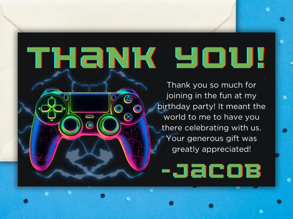 Video Game Birthday Thank You Card: Editable Gamer Party (printable DIY ...