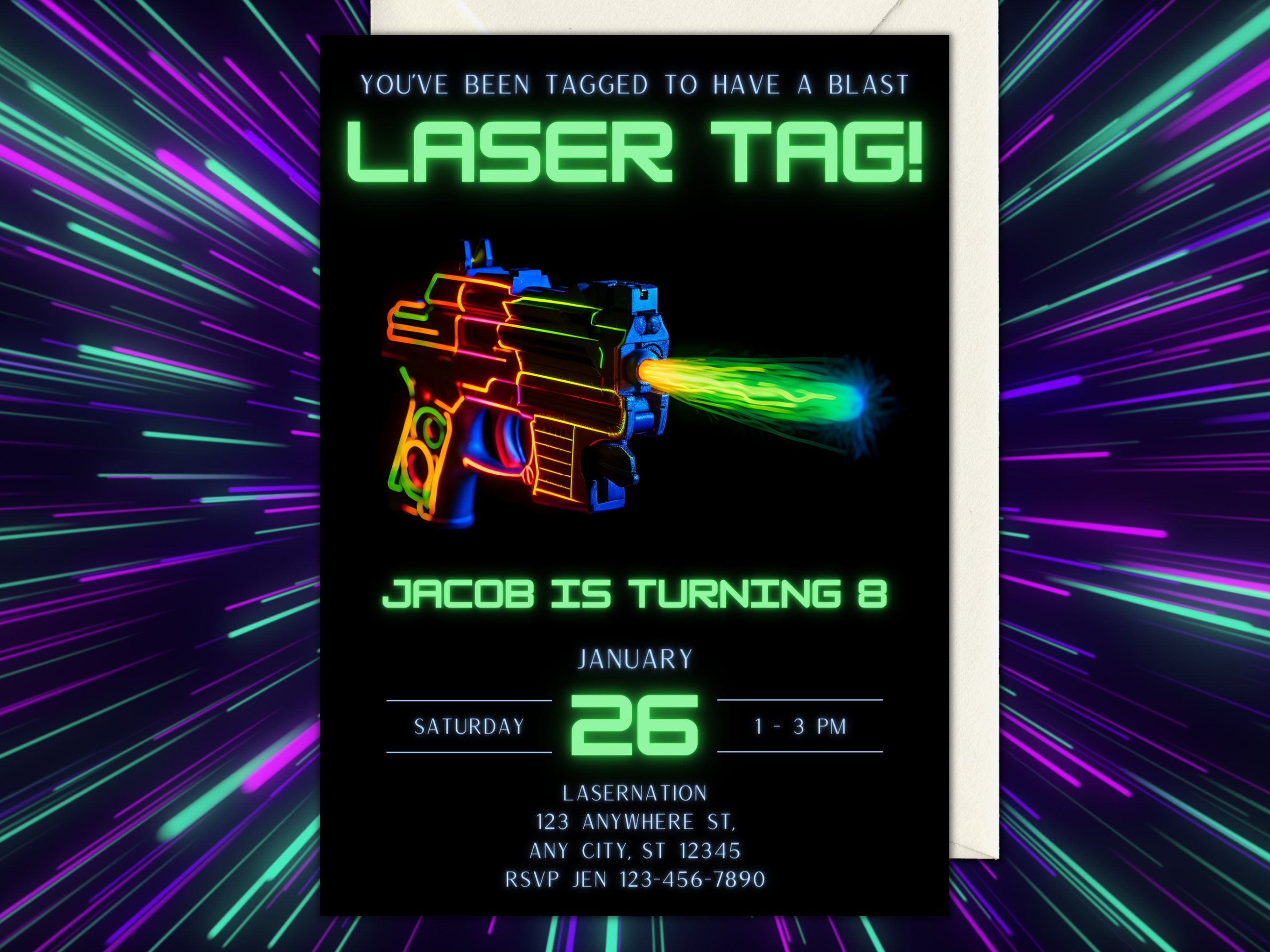 Laser Tag Birthday Invitation Template Laser Tag Invitation Neon Glow ...