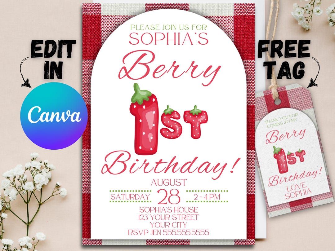 Berry First Birthday Invitation Template Berry 1st Birthday Invitation ...