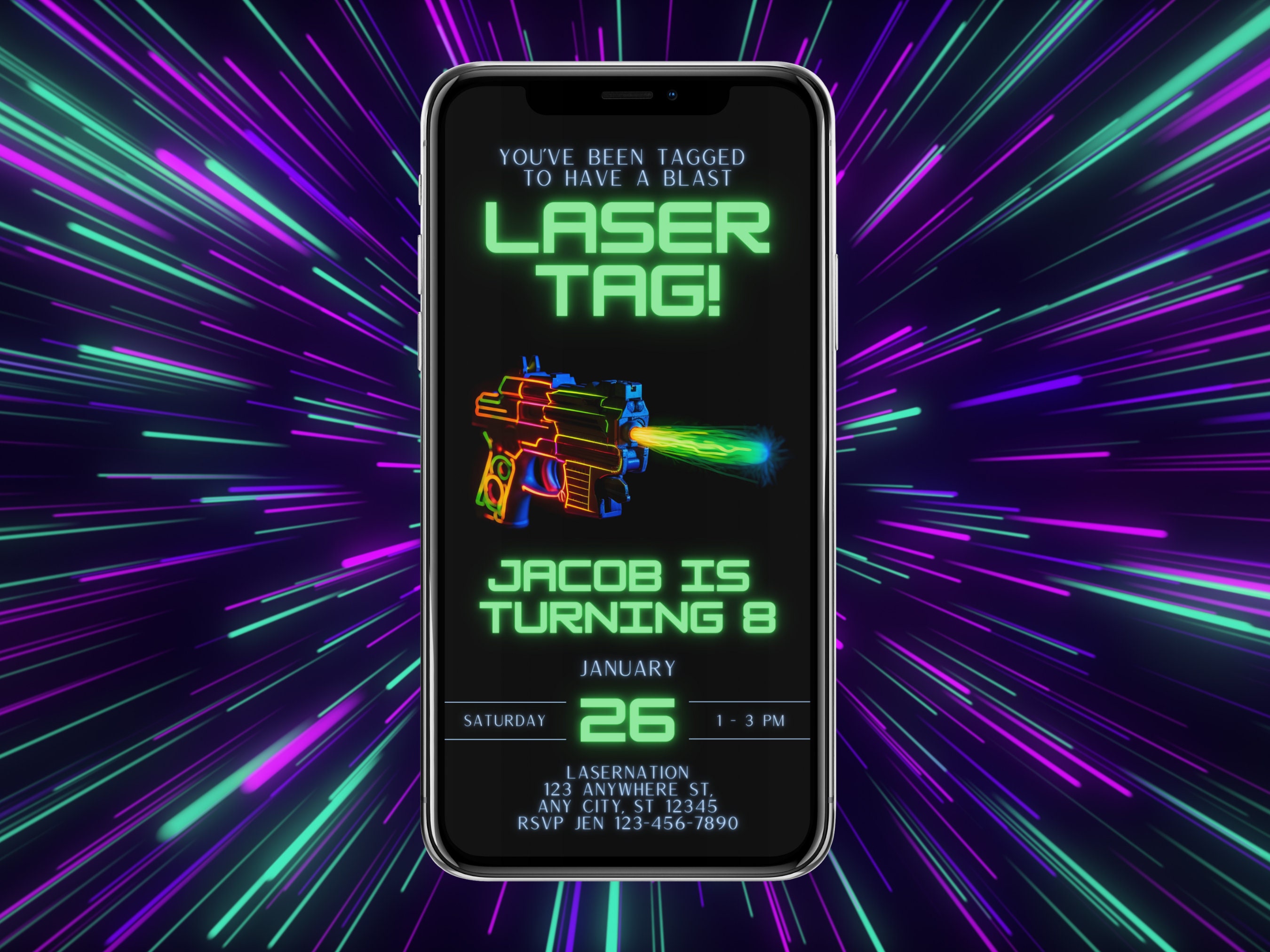 Laser Tag Birthday Invitation Template Laser Tag Invitation Neon Glow ...