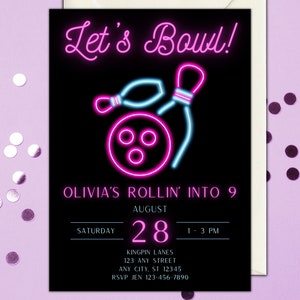 Minimalist Bowling Birthday Invitation Editable Bowling Invitation Girl ...