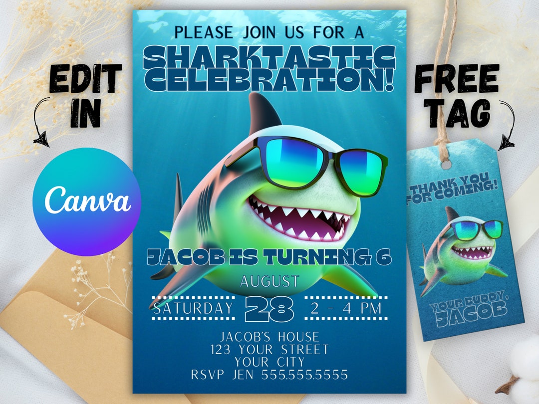 Shark Birthday Invitation Shark Invitations Shark Invites Pool Party ...