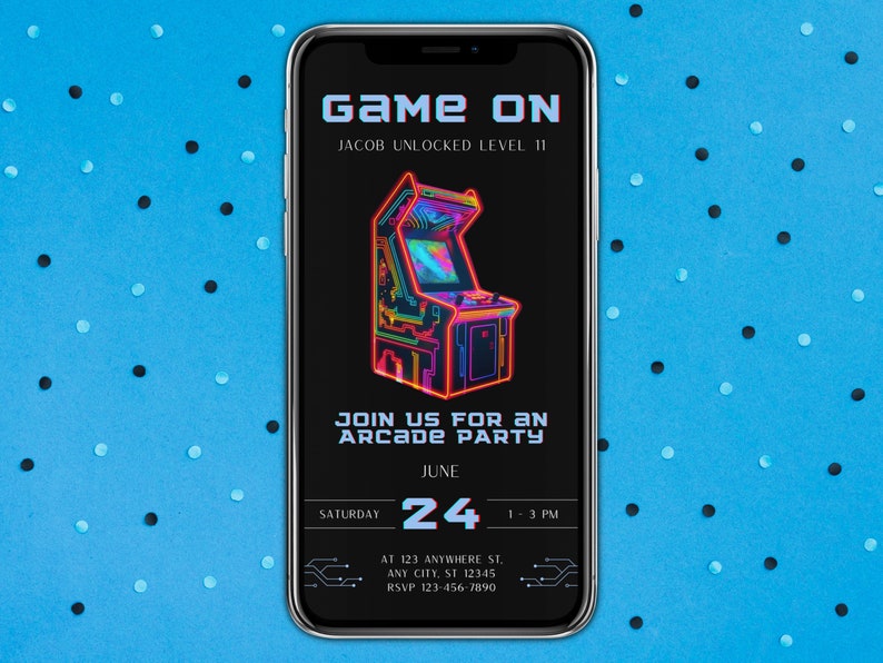 Neon Arcade Birthday Party Invitation: Minimalist Game Theme (digital ...