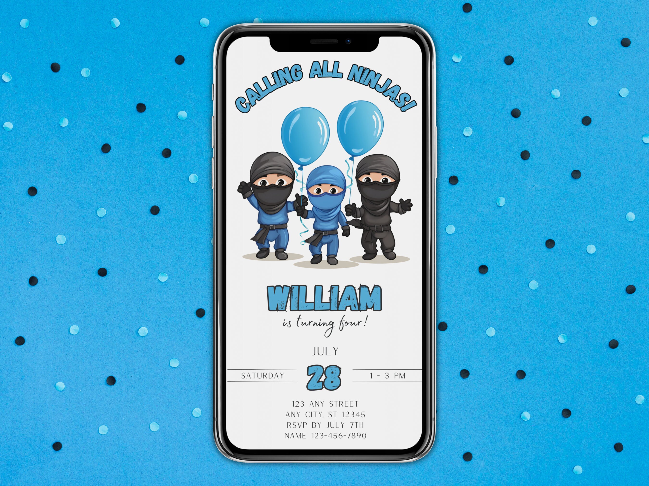 Minimalist Ninja Birthday Party Set Editable Invitation Karate Birthday ...