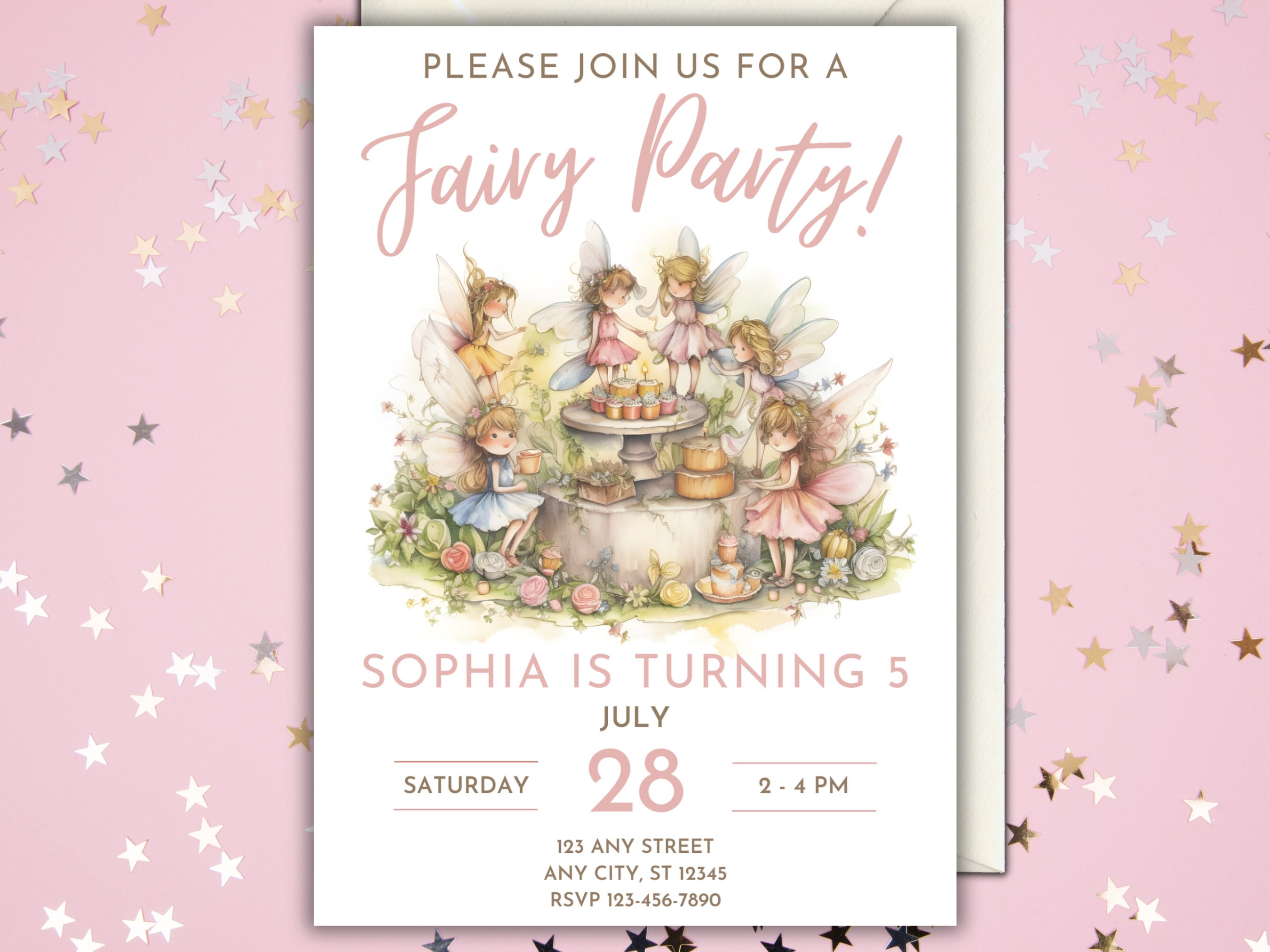 Editable Fairy Birthday Invitation Minimalist Enchanted Pixie Party Magical Floral Fairy ...