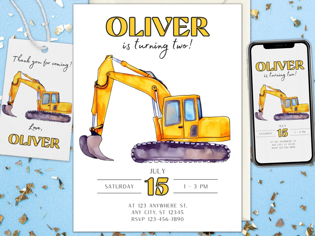 Minimalist Construction Invitation Set | Construction Birthday ...