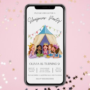 Sleepover Birthday Minimalist Invitation Set Slumber Party Invite Girl ...