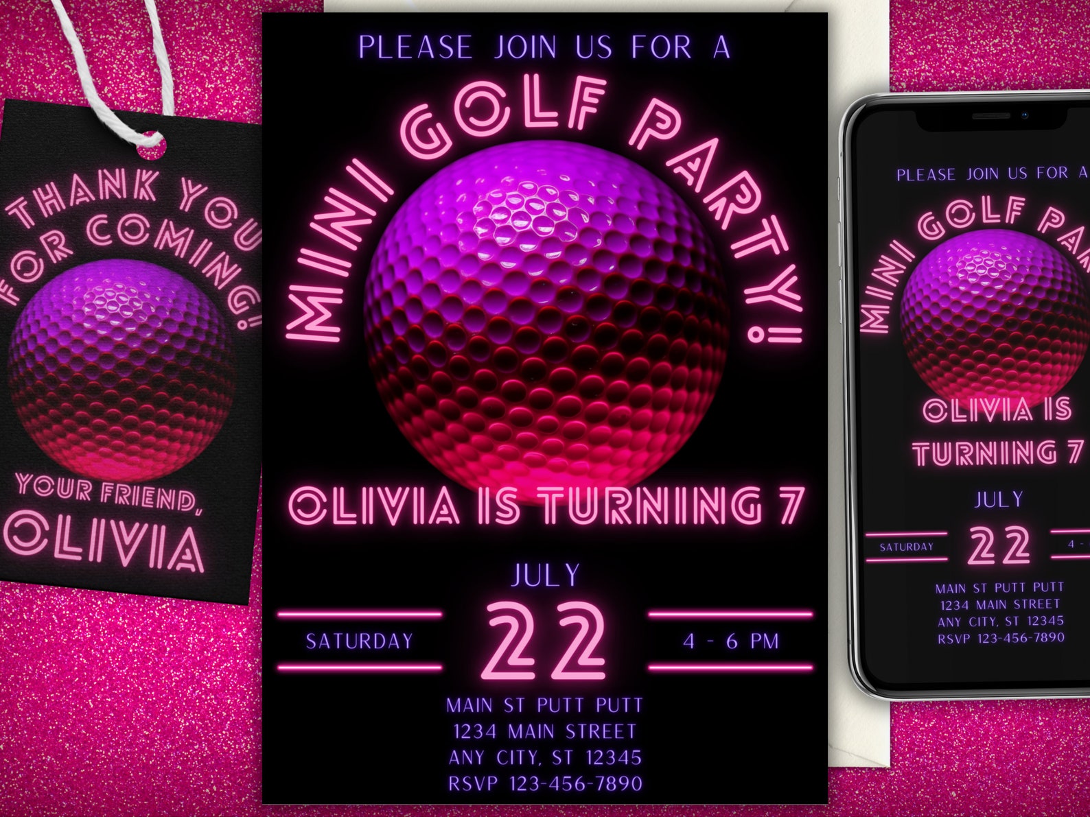 Editable Mini Golf Invitation Minimalist Birthday Party Invite Girl ...