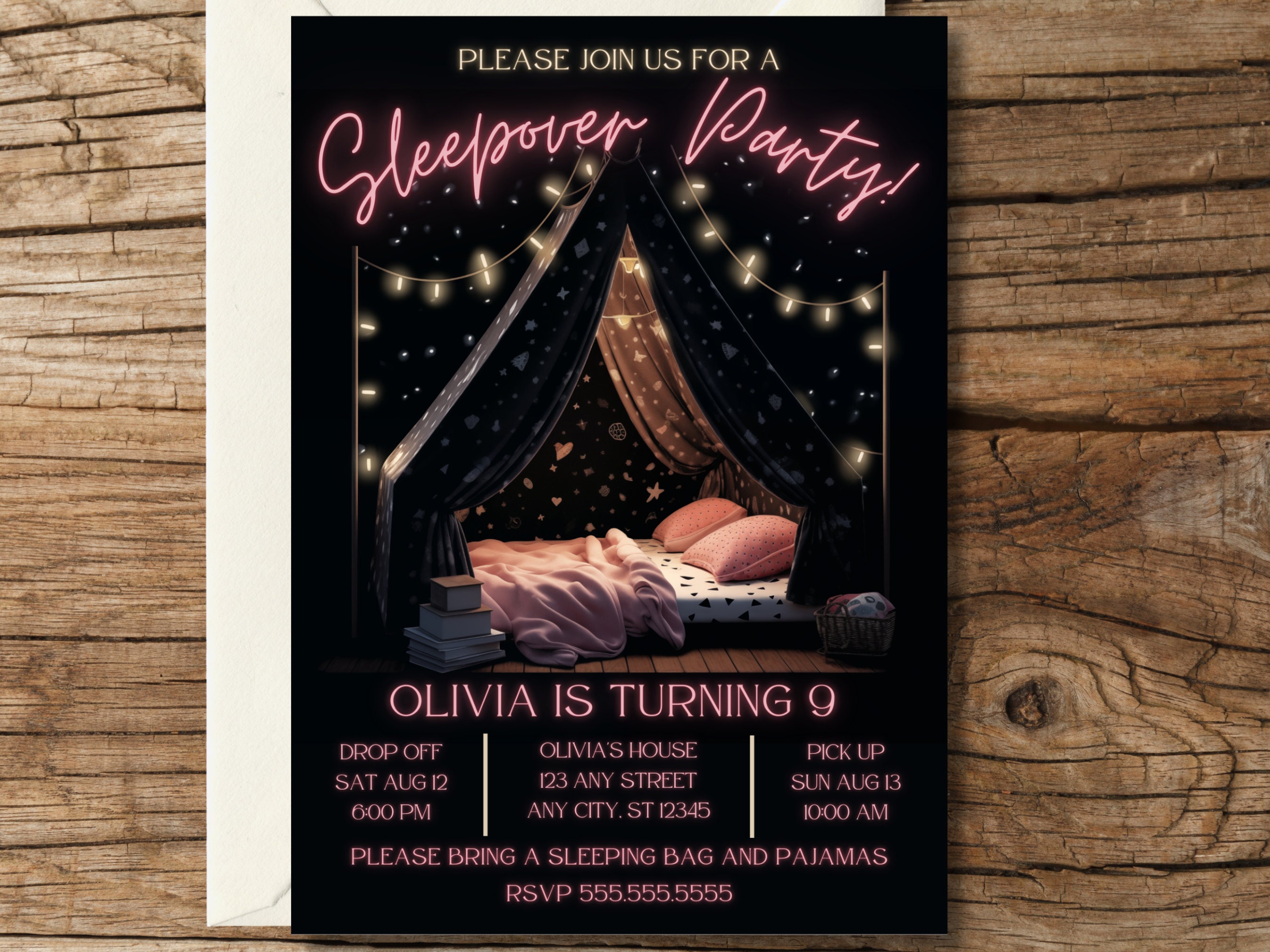 Editable Sleepover Party Minimalist Birthday Invitation Slumber ...