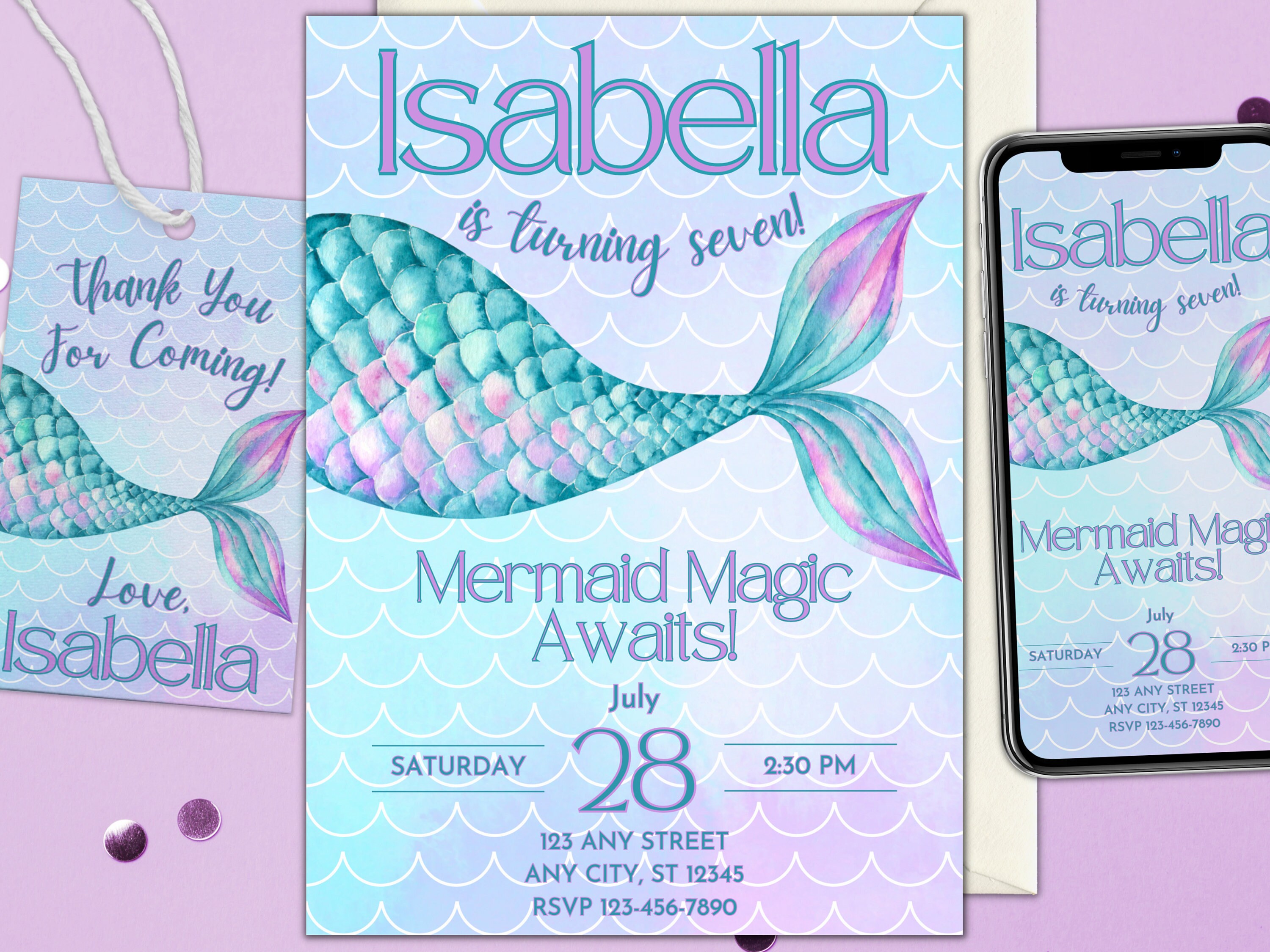 Minimalist Mermaid Birthday Invitation Set Mermaid Invitation Mermaid ...