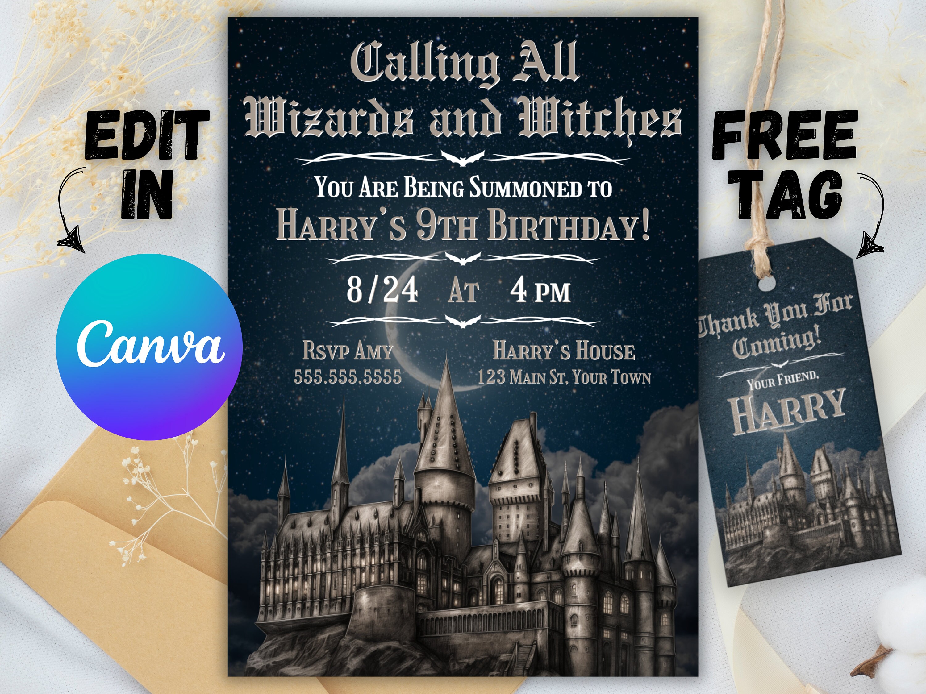 Wizard Birthday Invitation, Magical Castle Canva Template (digital) - Etsy
