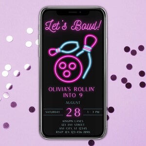 Minimalist Bowling Birthday Invitation Editable Bowling Invitation Girl ...