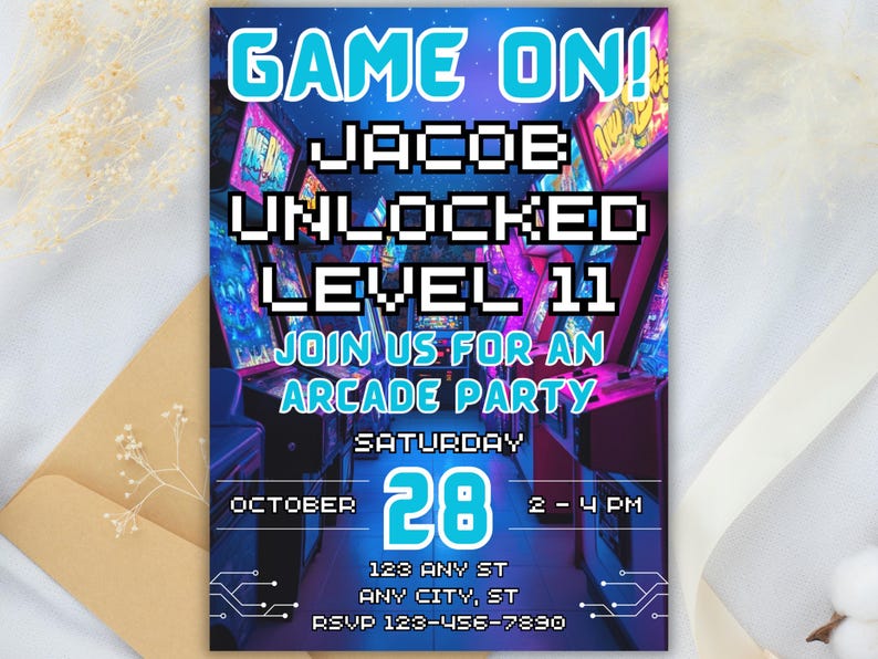 Neon Arcade Birthday Party Invitation: Editable Game Party (canva ...