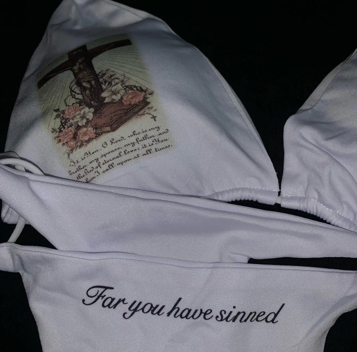 Sexy Women Jesus Y2k Graphic Swimwear Bikini Set Bra G-string Thong ...