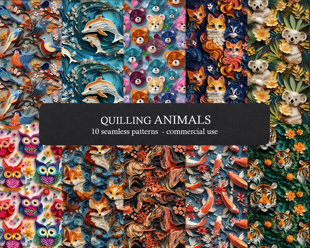 10 Seamless Patterns Quilling Animals, Digital Paper, Repeating ...