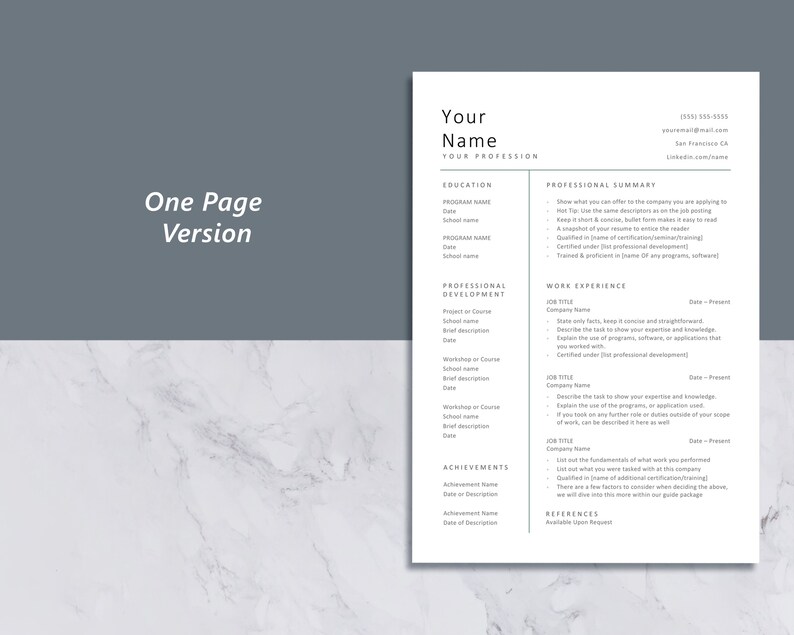 Modern Resume Template for Word, Docs, 1 Page Resume, Cover Letter ...