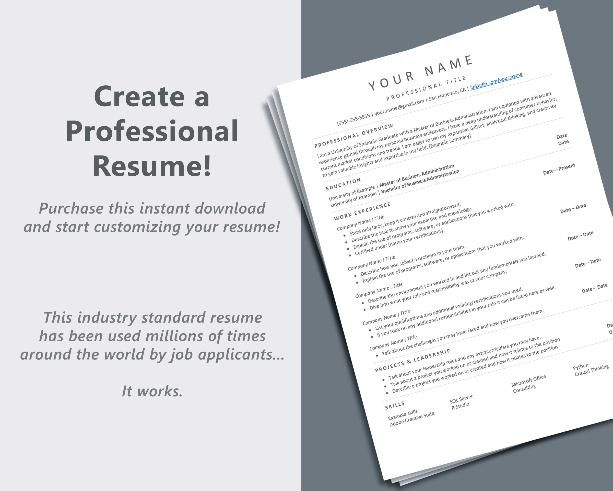 Industry Standard ATS Friendly Resume Template Word, Pages, ATS Resume ...