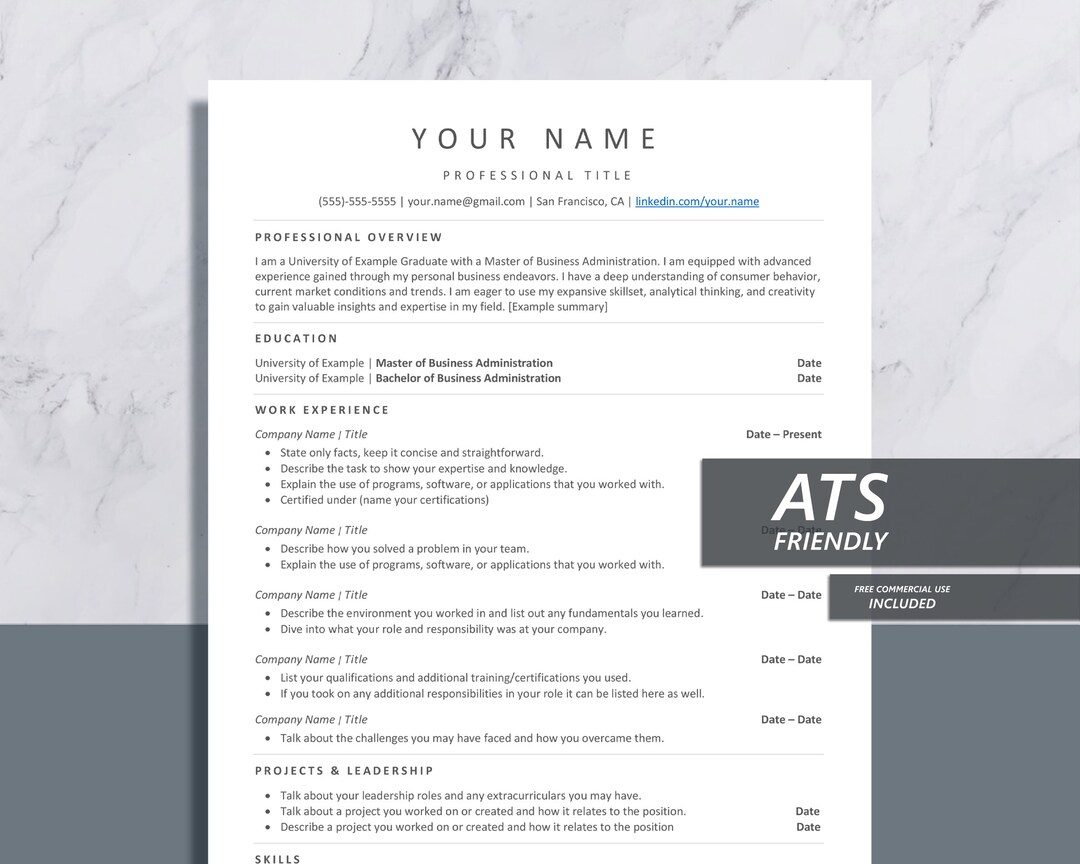 Industry Standard ATS Friendly Resume Template Word, Pages, ATS Resume ...