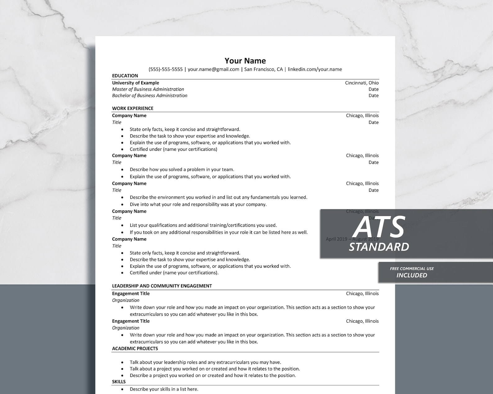 Universally Accepted ATS Friendly Resume Template Word, Pages, ATS ...