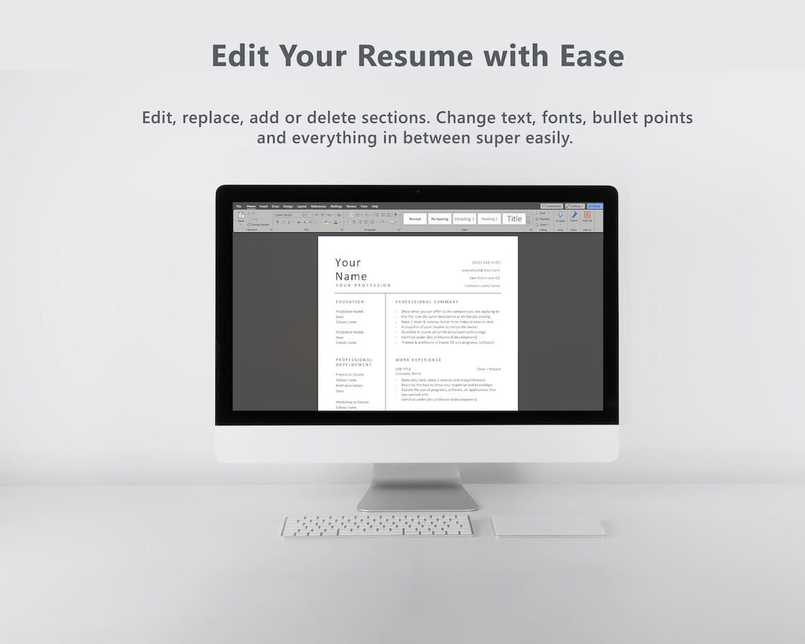 Modern Resume Template for Word, Docs, 1 Page Resume, Cover Letter ...