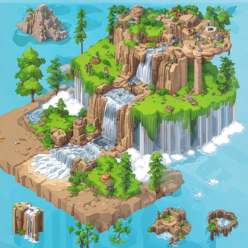 An Isometric Drawing of a Video Game Level Tiny Island (5.5-inch LARGE ...