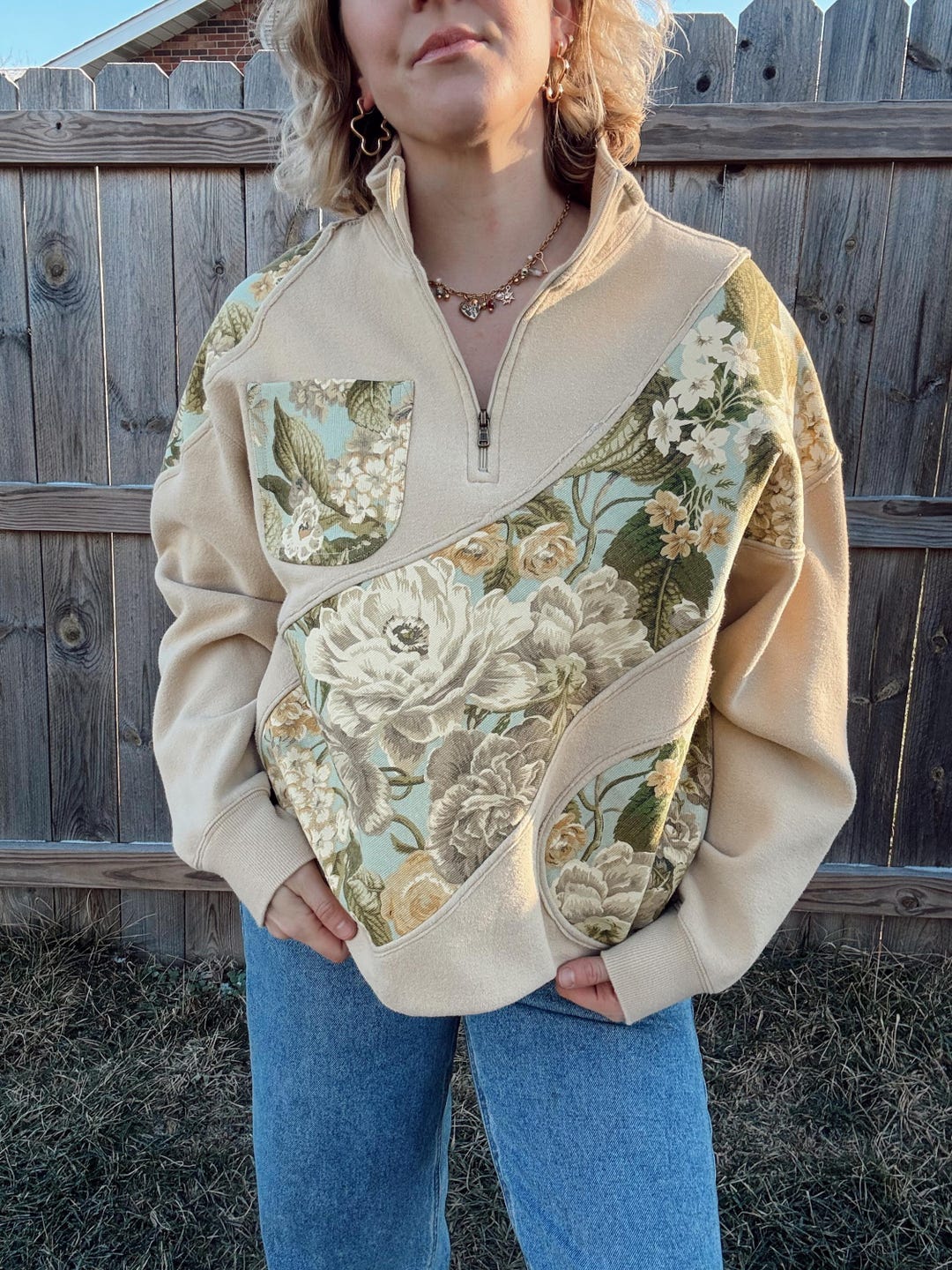 Floral Quarter-zip Rework Upcycled Sustainable Fashion Vintage - Etsy