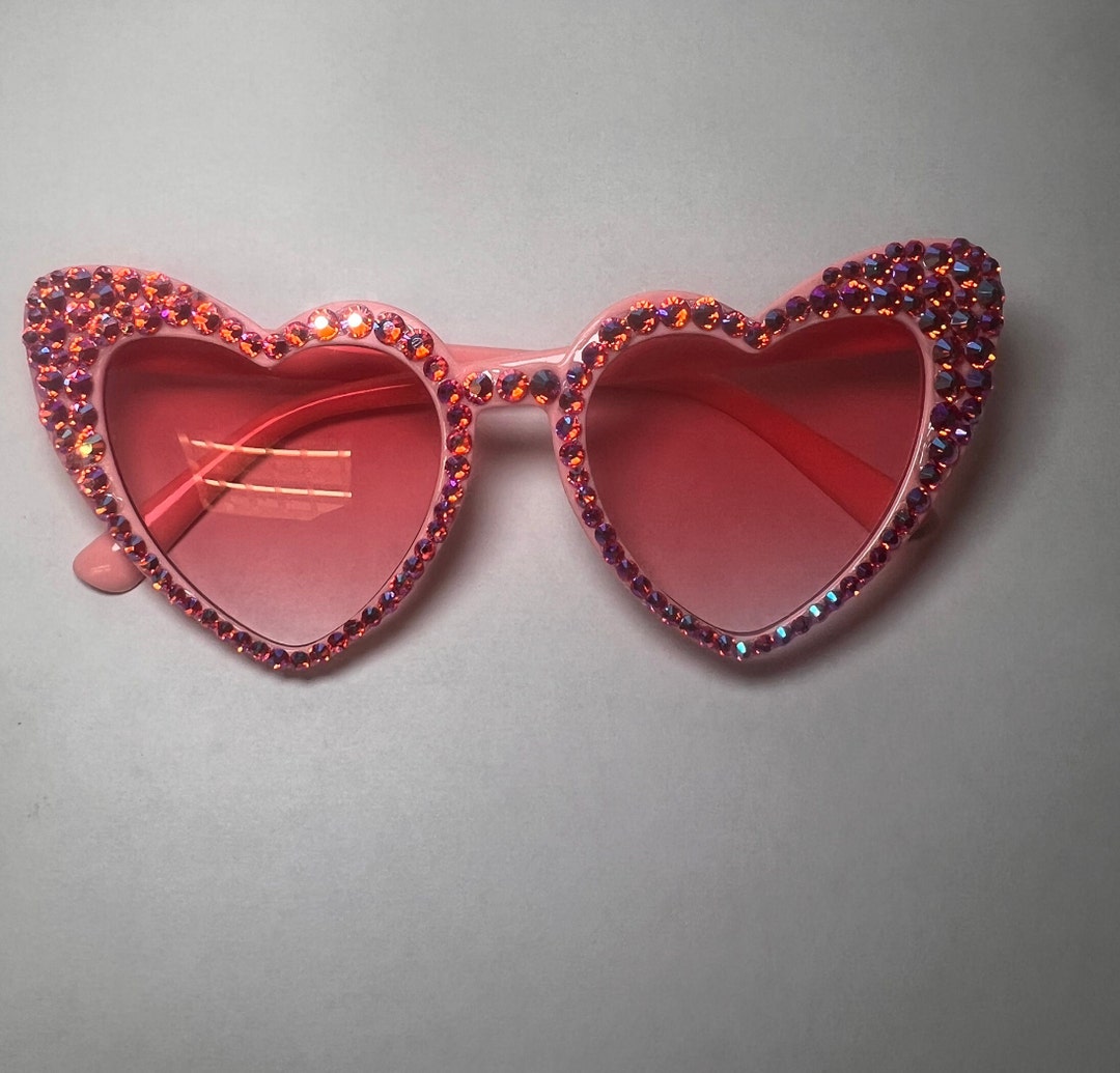 Bedazzled Heart Shaped Sunglasses - Etsy