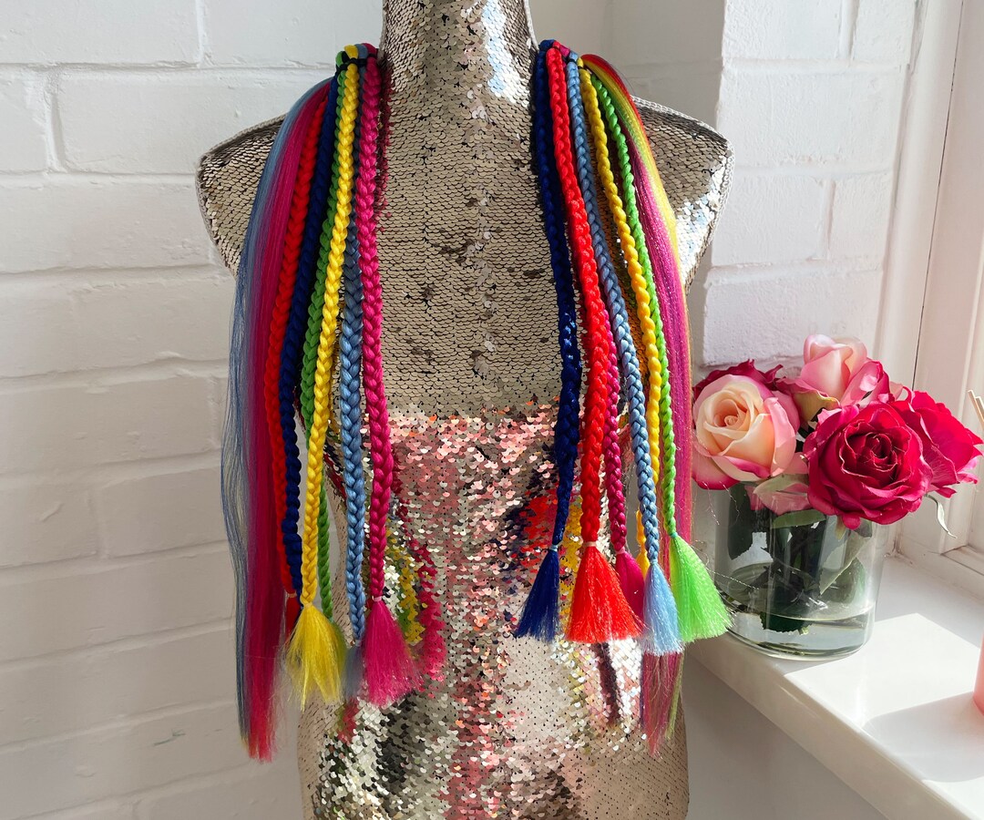 Rainbow Pride Rave and Festival Tie-in Braids - Etsy